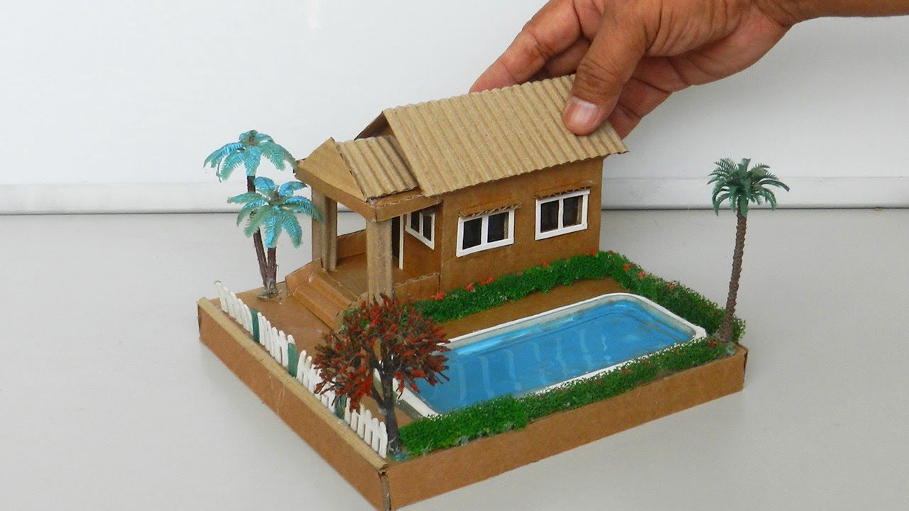 Easy & Quick Miniature Cardboard House with Swimming Pool #159 - YouTube