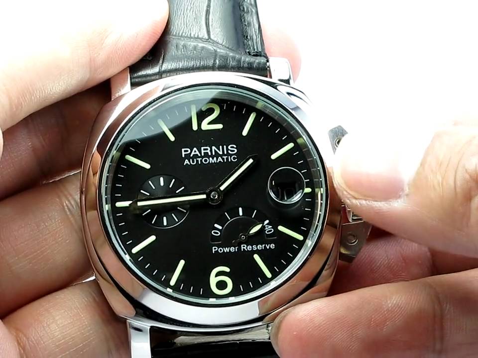 PARNIS PP23 POWER RESERVE BLACK LEATHER BAND WATCH - YouTube
