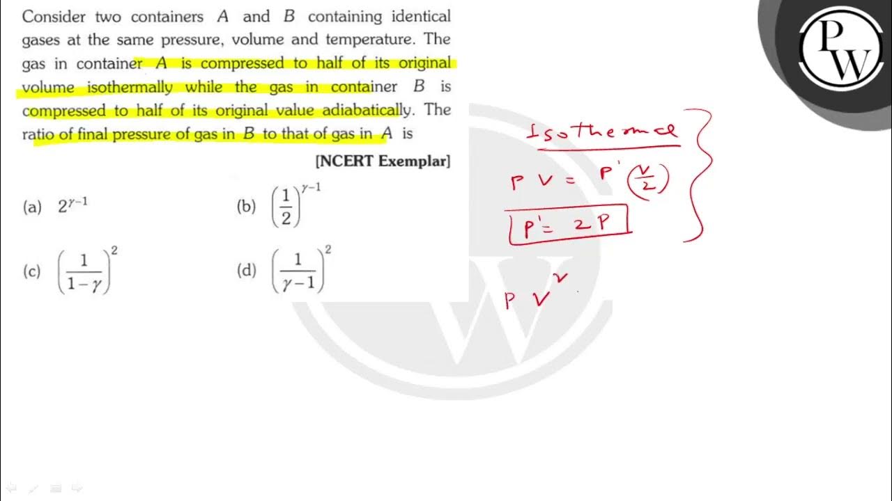 Consider two containers \( A \) and \( B \) containing identical ga... - YouTube