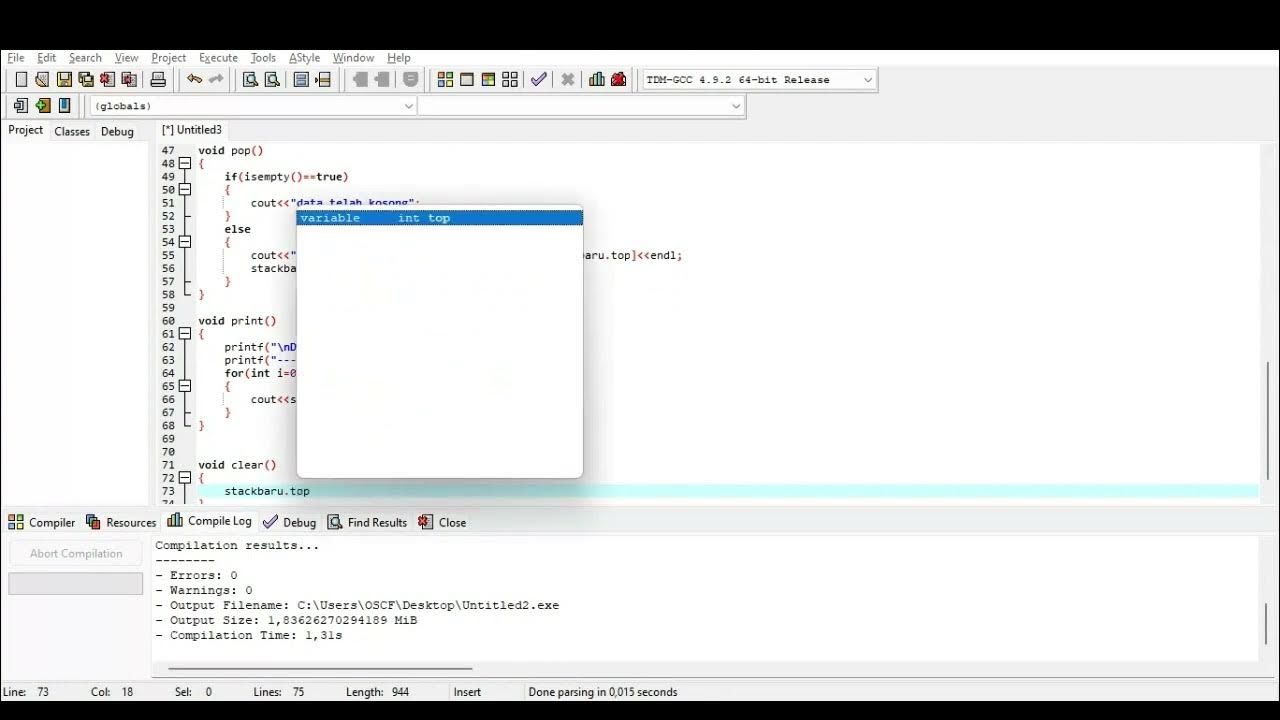 Algoritma dan struktur data membuat program stack dengan C++ - YouTube