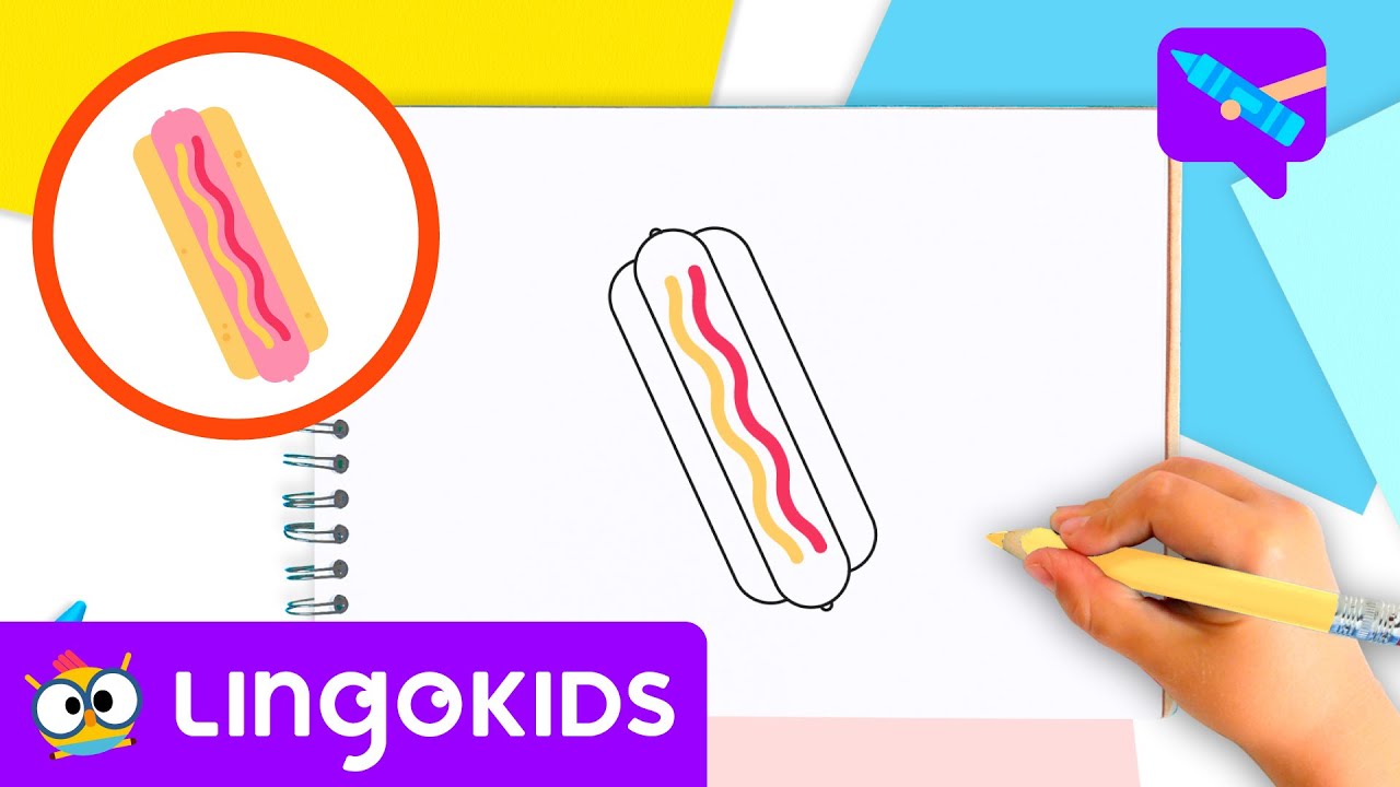 How to draw a HOT DOG 🌭🎨 Drawing for kids | CRAFTS by Lingokids - YouTube