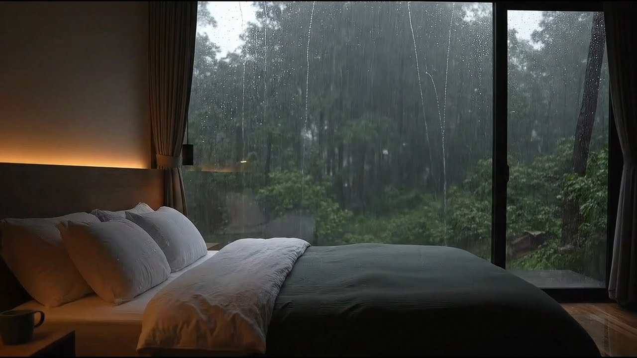 Cozy Bedroom Rain 🌧️ Relaxing Heavy Rain Sounds Through Window for Deep ...
