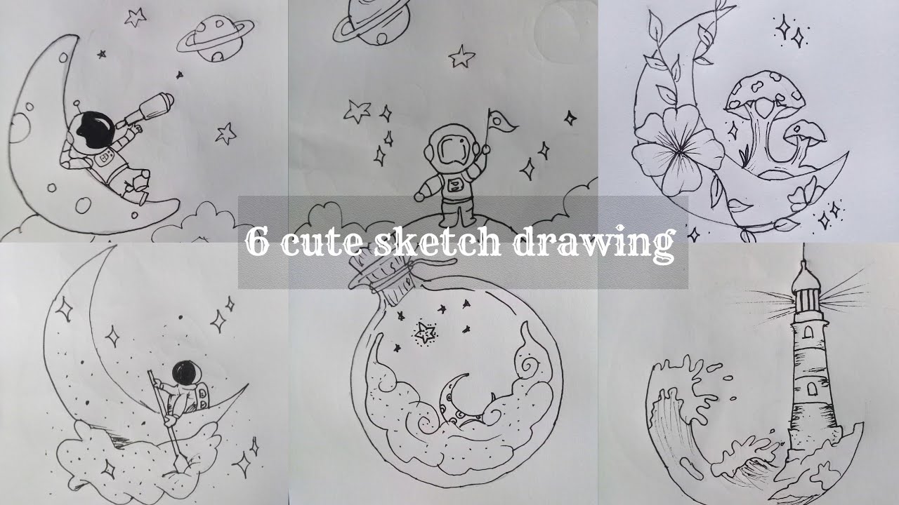 6 cute sketch drawing// easy drawing for beginners// cute simple ...