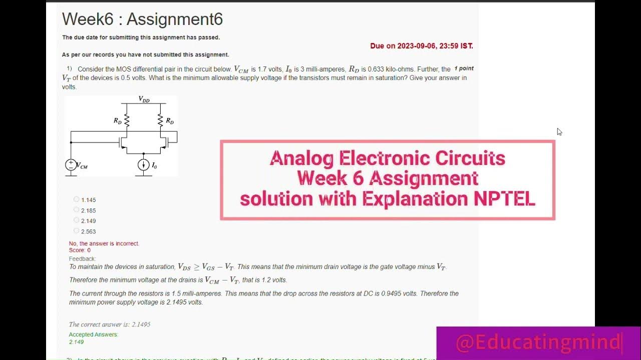 Analog Electronic Circuits Week 6 Assignment solution with Explanation NPTEL - YouTube