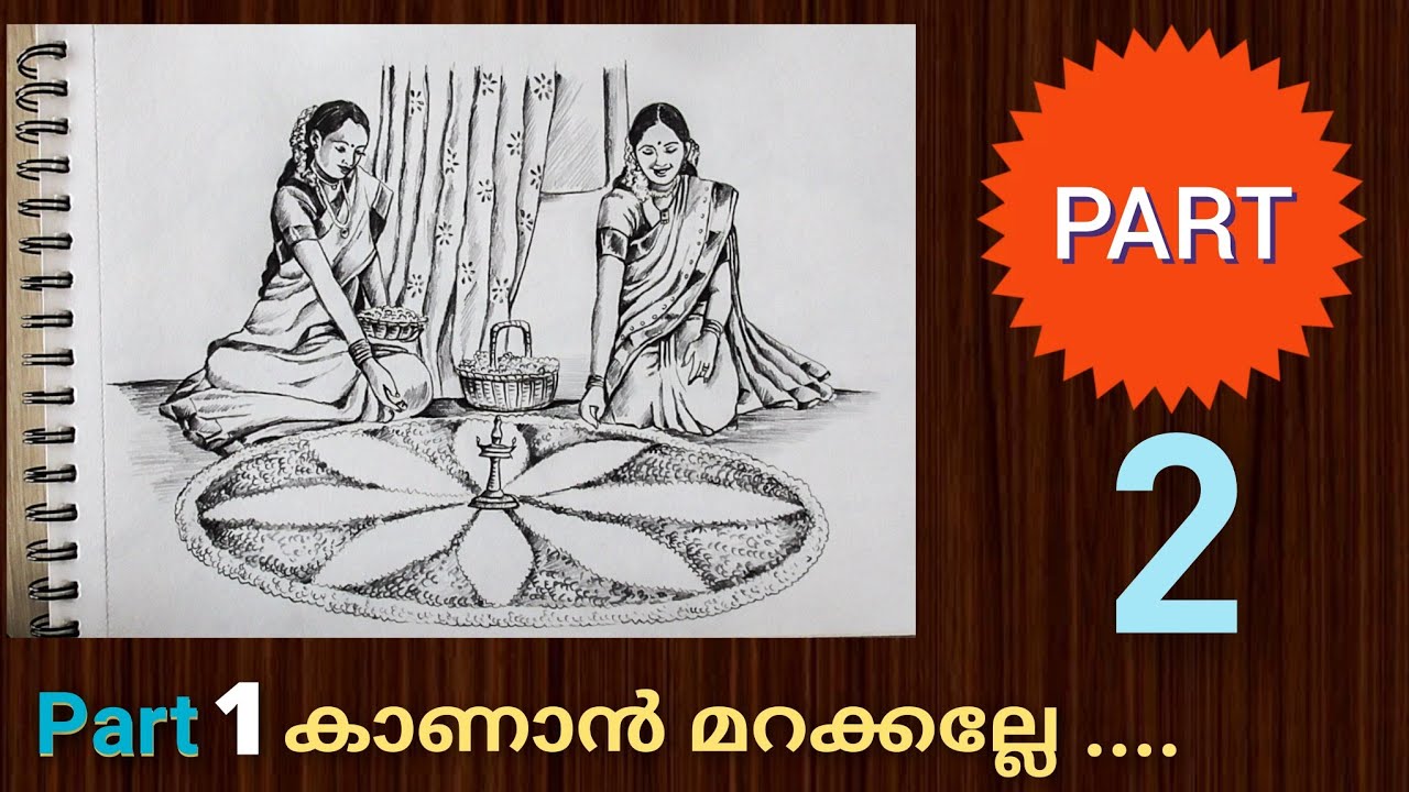 How to Draw Beautiful Traditional Girls with Onappookkalam| Indian Girl ...