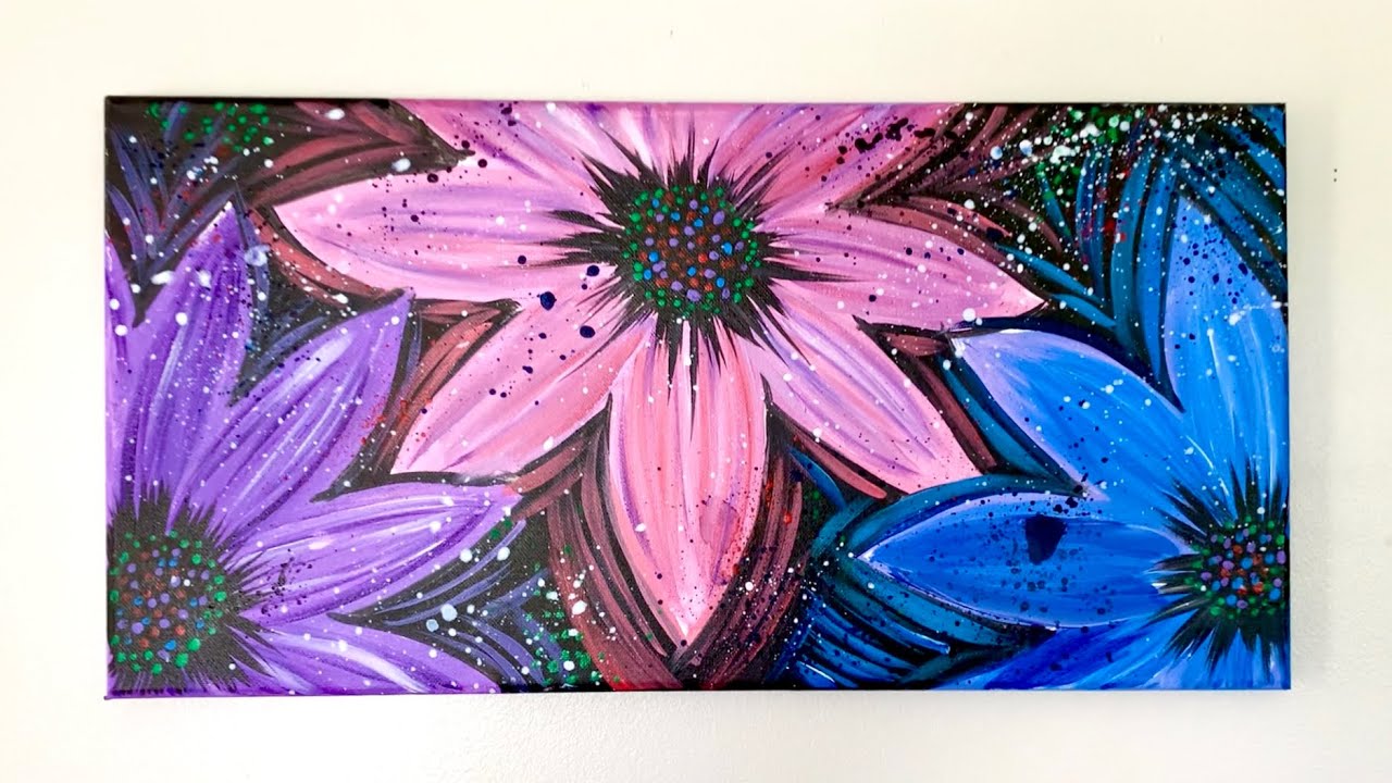 Large Flowers Painting On Canvas Using Acrylic Paint - YouTube