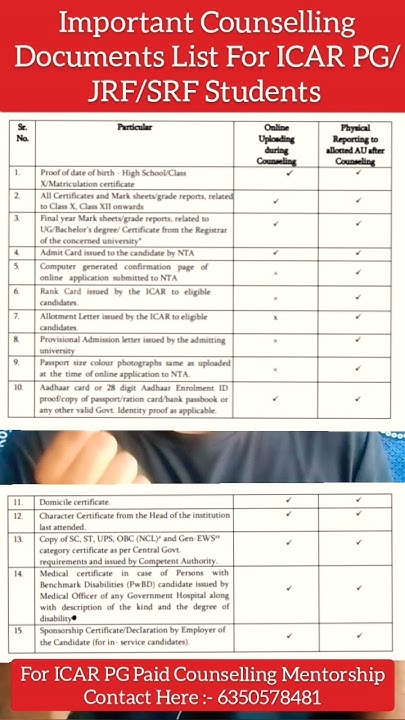 ICAR PG/JRF/SRF Counselling🔥|| Counselling Documents List ||अभी तैयार ...