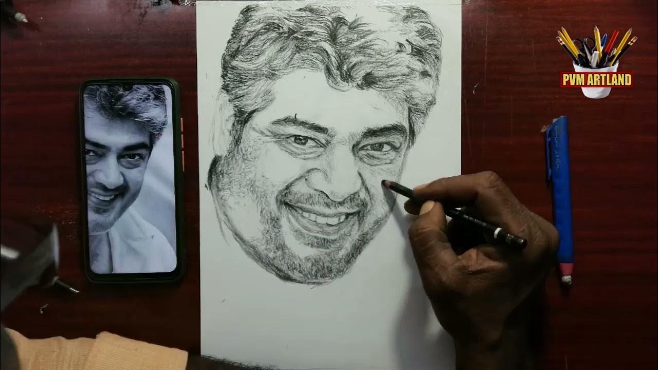 Thala AJITH Portrait | Without Outline #PVM ARTLAND - YouTube