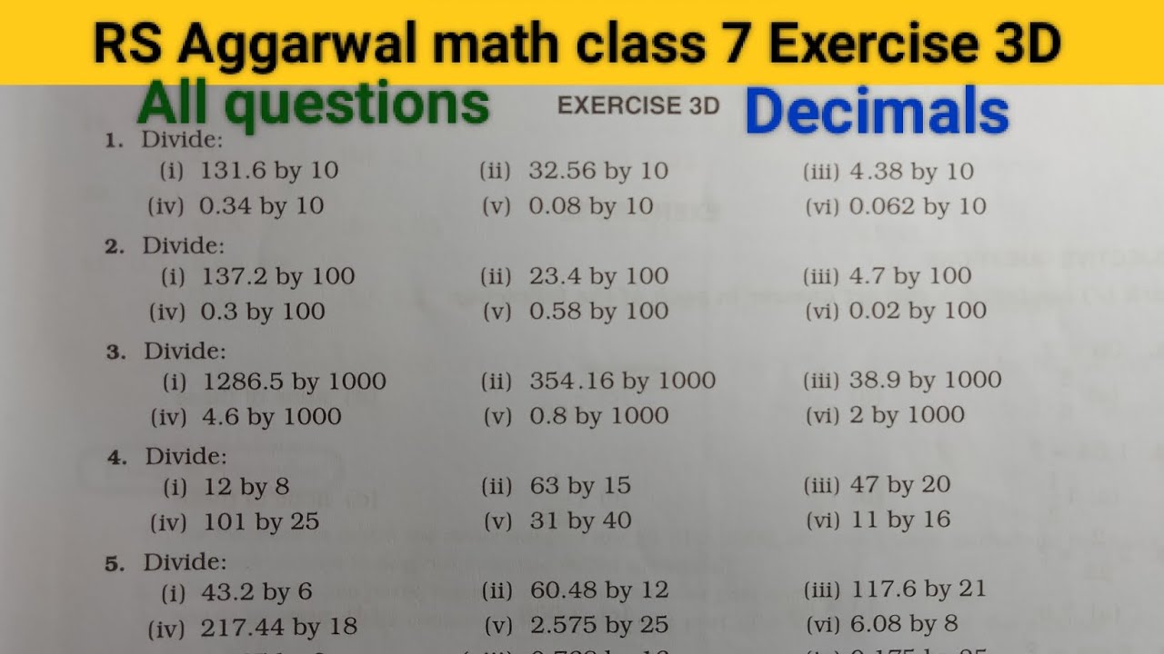 RS Aggarwal math class 7 exercise 3D ।। Class 7 exercise 3D RS Aggarwal ...