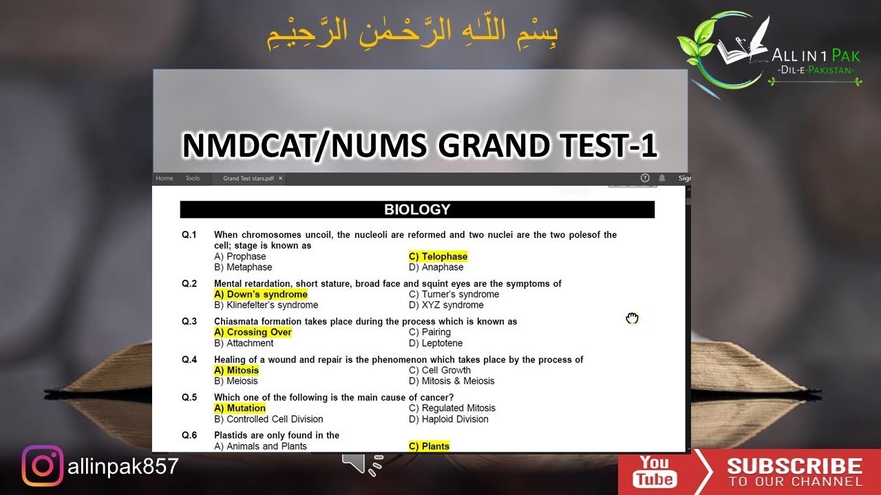 MDCAT Biology Past paper || Biology MCQS // MCQs with answers || MDCAT ...