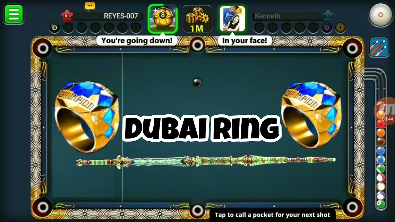 8 - Ball pool Dubai Golden challenge /with Excalibur cue / Dubai ring ...