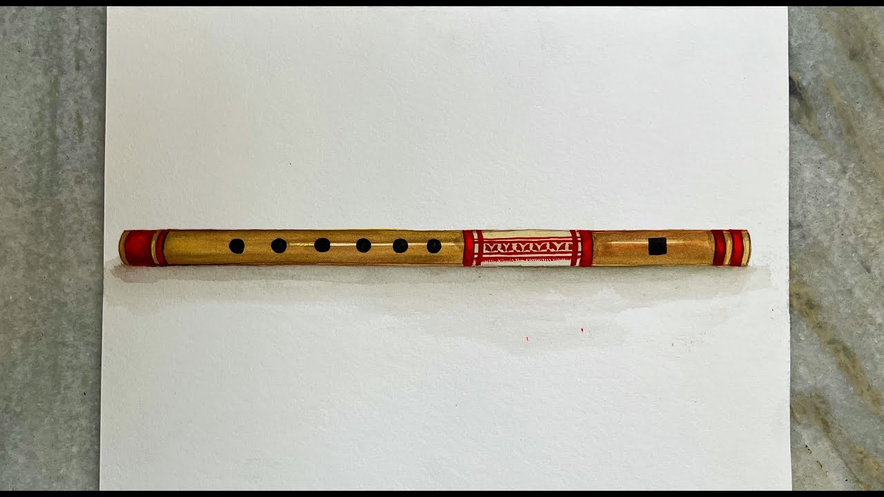 How to draw Flute | Bahi Drawing | Bihu instrument Drawing - YouTube