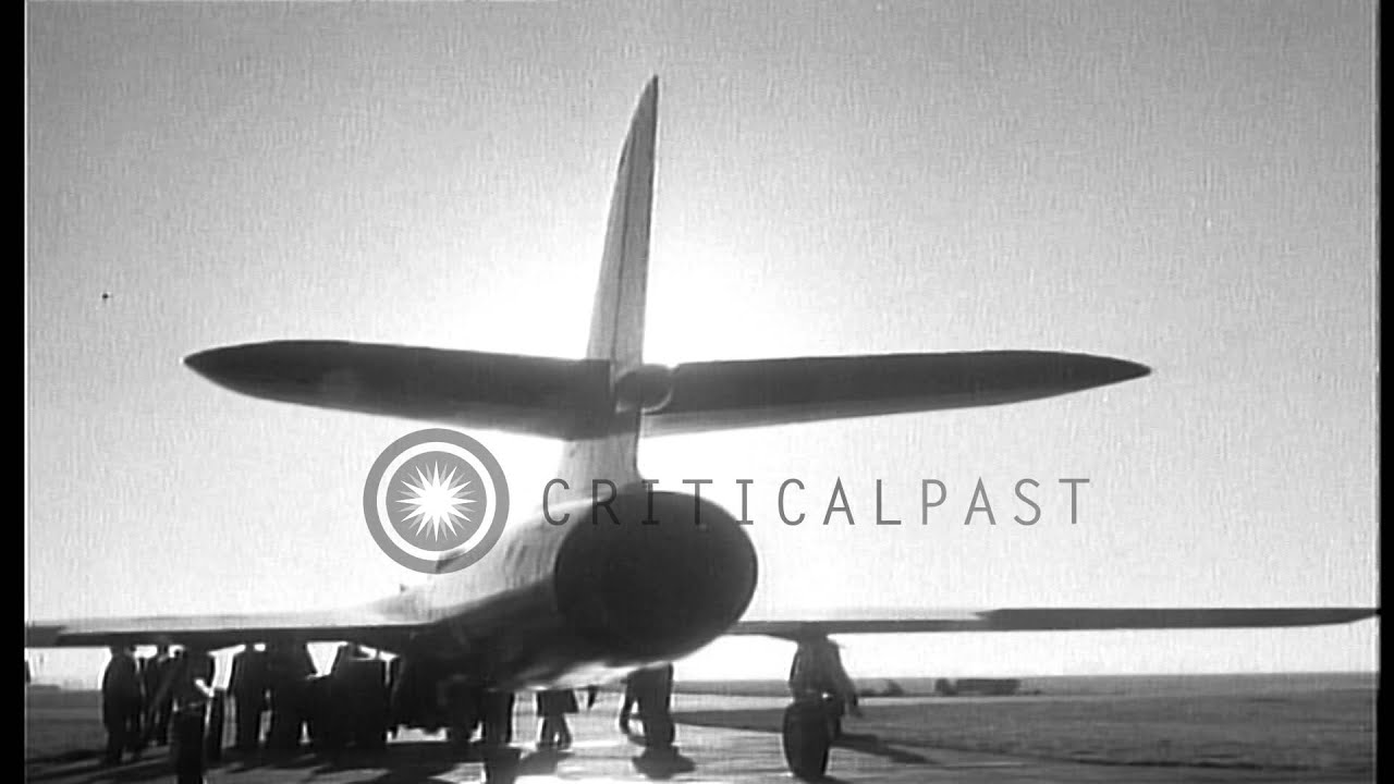 Neville duke takes off in his Hawker Hunter jet fighter in attempt to ...