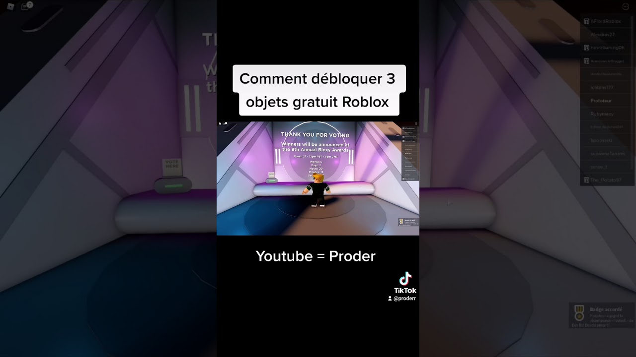 Des objet gratuit à débloquer video sur la chaîne de Proder #roblox ...