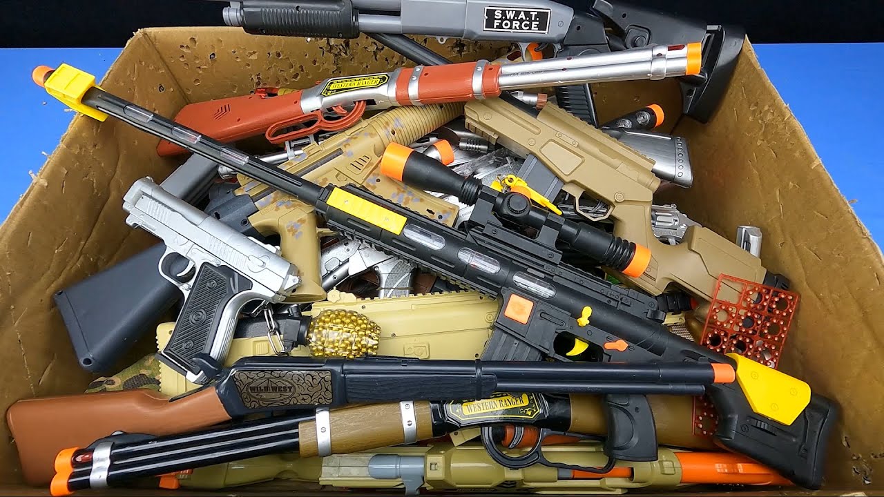 Box of Toy Kanas, Kalashnikov AK-47, Toy Shotgun, Sniper Rifle and ...