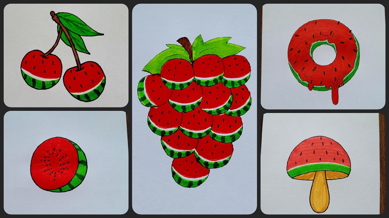 Top 5 creative😱 watermelon🍉 drawing ideas | easy watermelon drawing ...