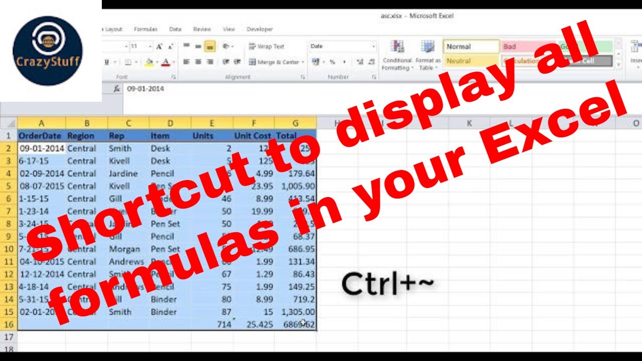 Excel Shortcut to display all formulas in a sheet| Excel Shortcuts ...