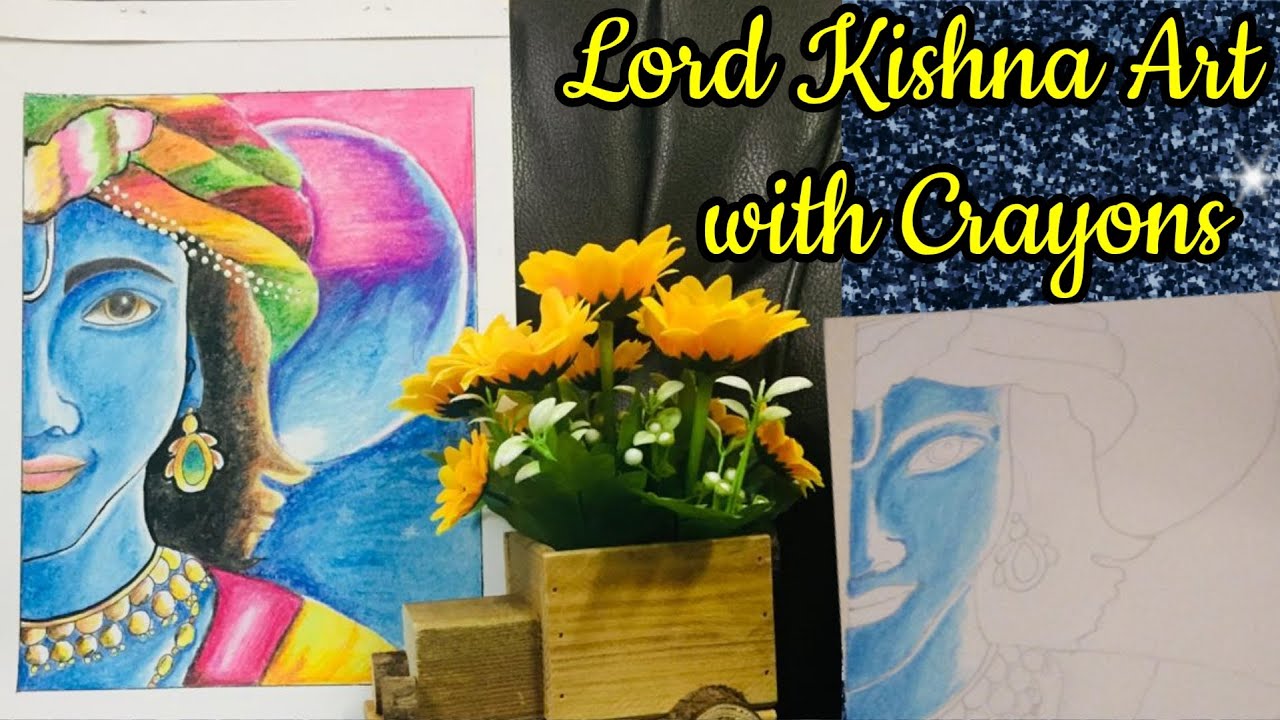 Lord Krishna Art Drawing with crayons || ಕ್ರಯೋನ್ಸ್ನಿಂದ ರಚಿಸಿದ ...