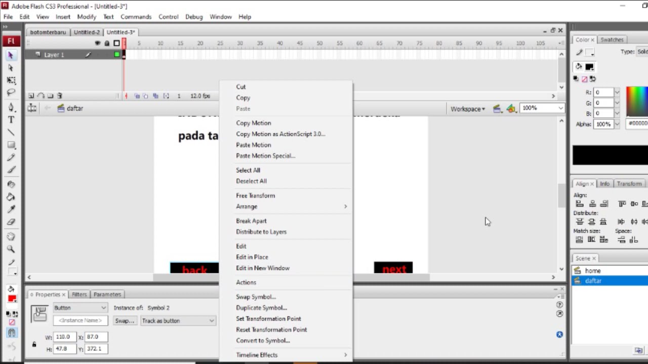 Cara Membuat Tombol Button dan Action di Adobe Flash CS3 - YouTube