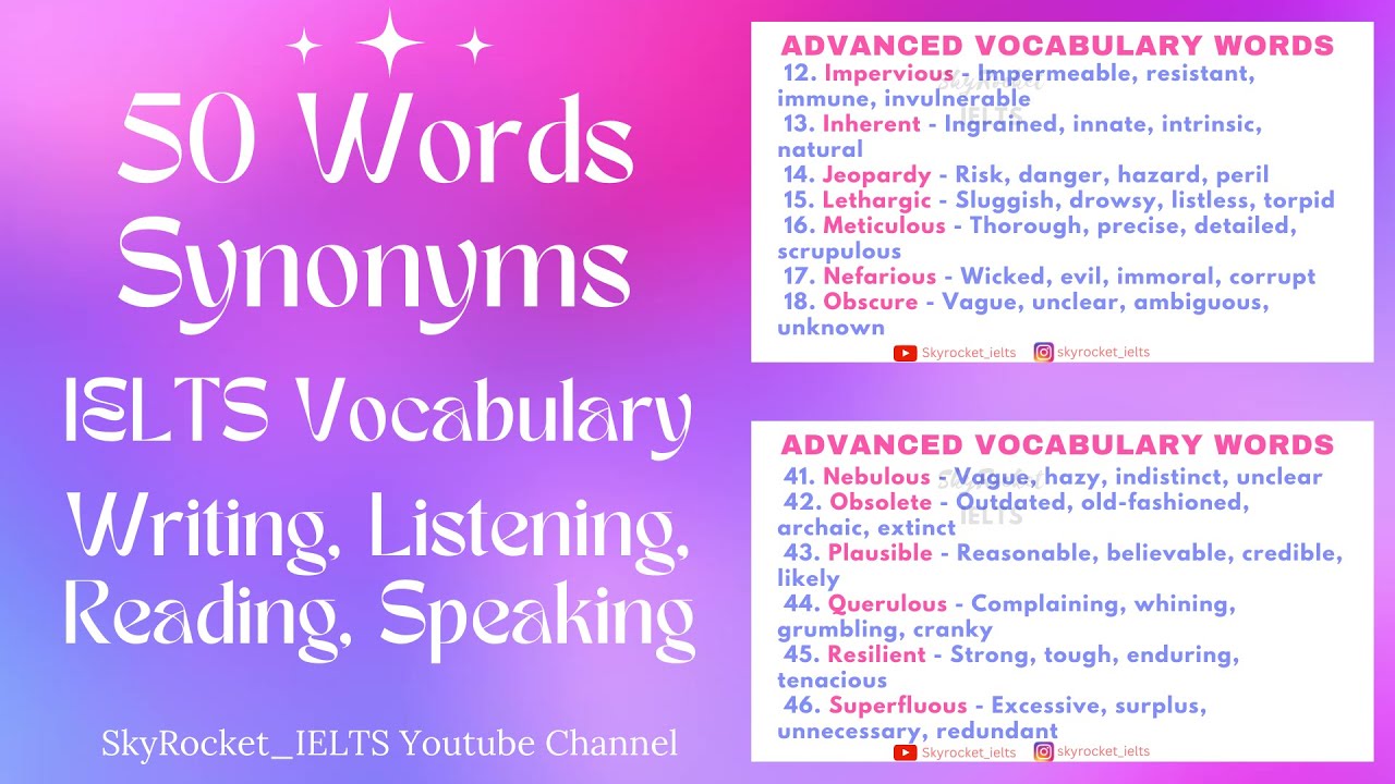 Synonyms for 50 Advanced IELTS vocabulary Words, IELTS WRITING ...