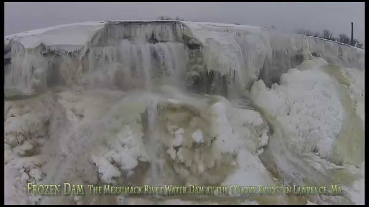 Frozen Merrimack River Dam 2015 - YouTube