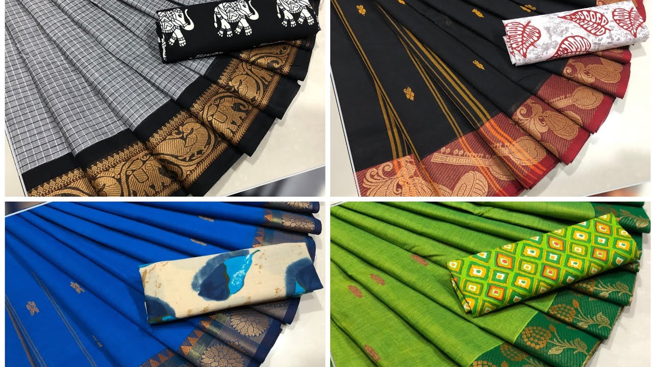 Chettinad Cotton Saree with butta design - YouTube