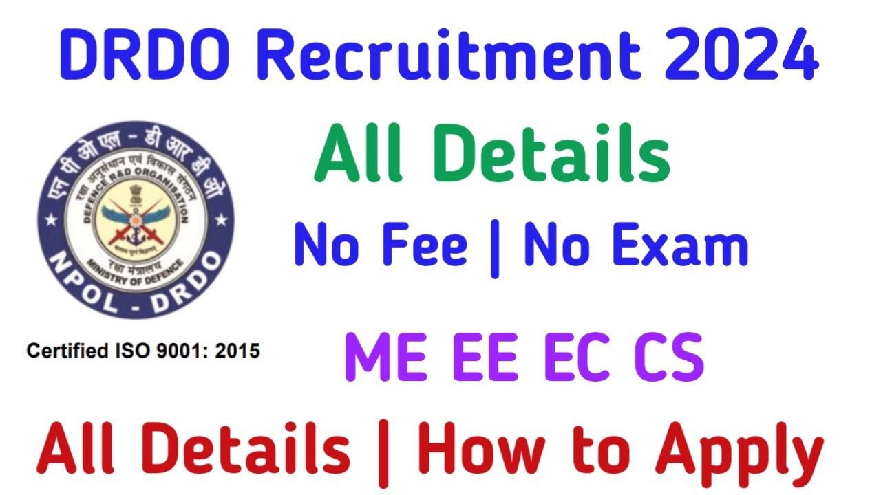 DRDO NPOL Recruitment 2024 | No Fee No Exam - YouTube