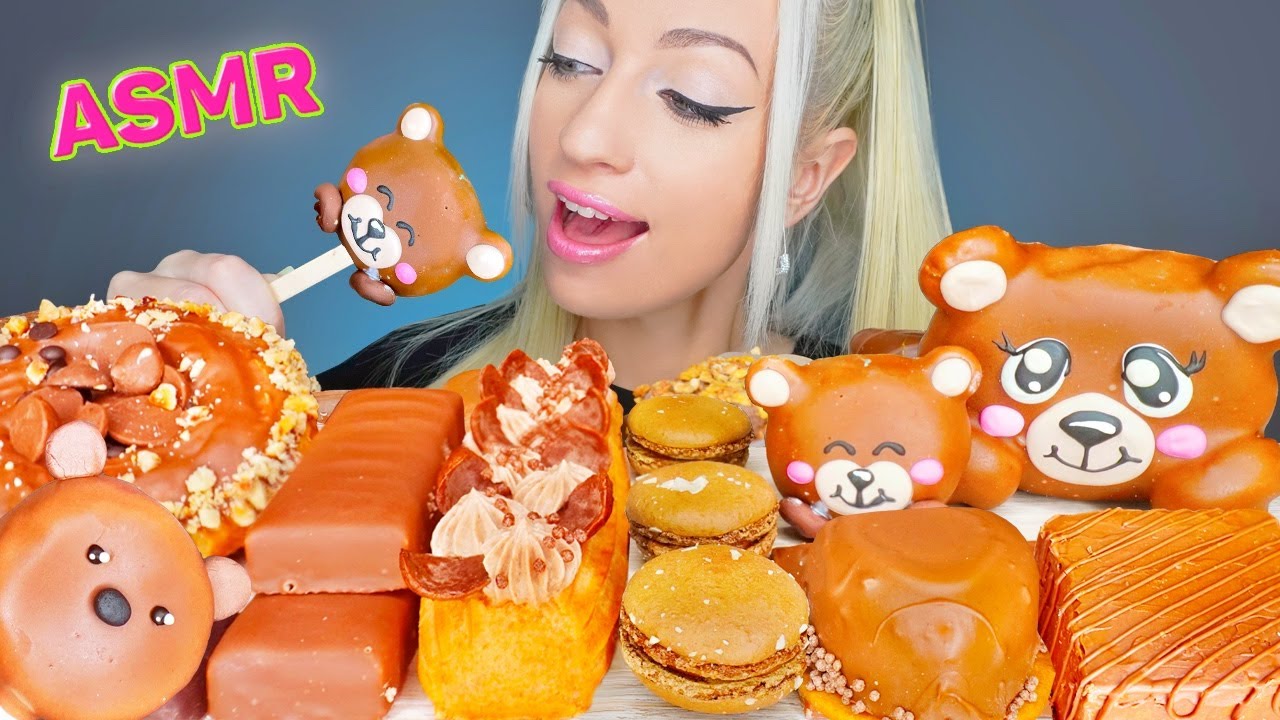 Asmr Eating Chocolate Cake Ice Cream Milka Macarons Dessert