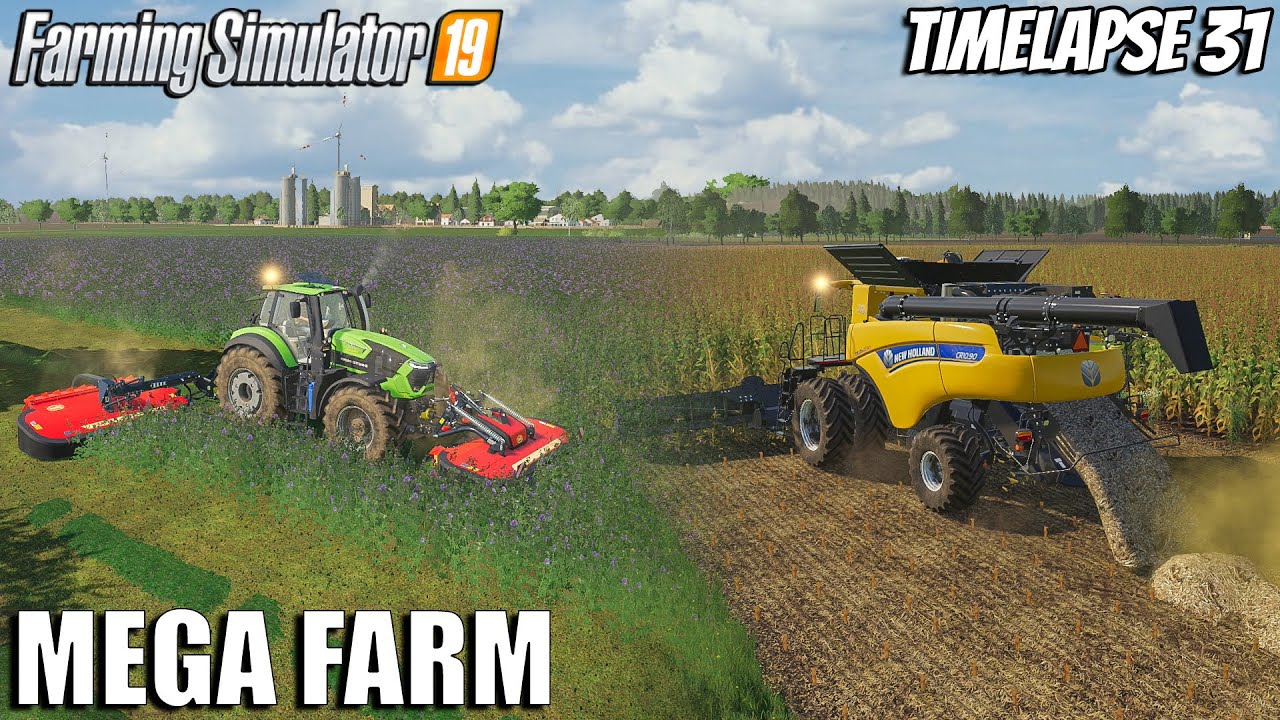 Harvesting Corn and Alfalfa | MEGA FARM Challenge | FS 19 | Timelapse ...