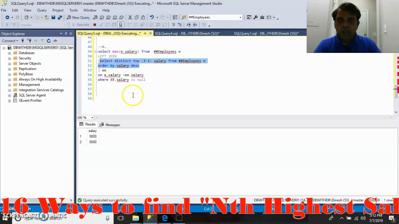 16 Ways To Find Nth Highest Salary In SQL Server YouTube 16-ways-to-find-nth-highest-salary-in-sql-server-youtube