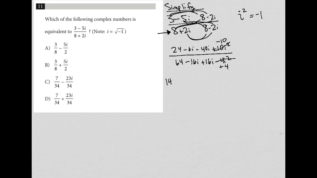 Which Of The Following Complex Numbers Is Equivalent To 3 5i 8 2i