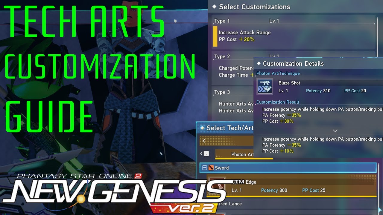 PSO2:NGS Every Custom PA Tech Guide - YouTube