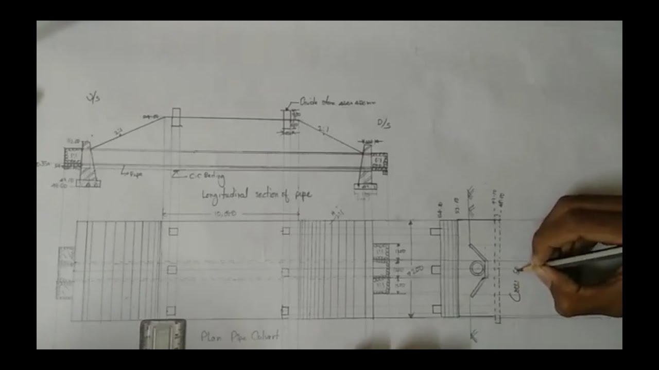 How to draw cross section of a pipe culvert (from plan) in telugu - YouTube