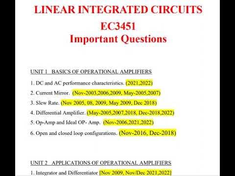 LINEAR INTEGRATED CIRCUITS (EC3451) -Important Questions - YouTube