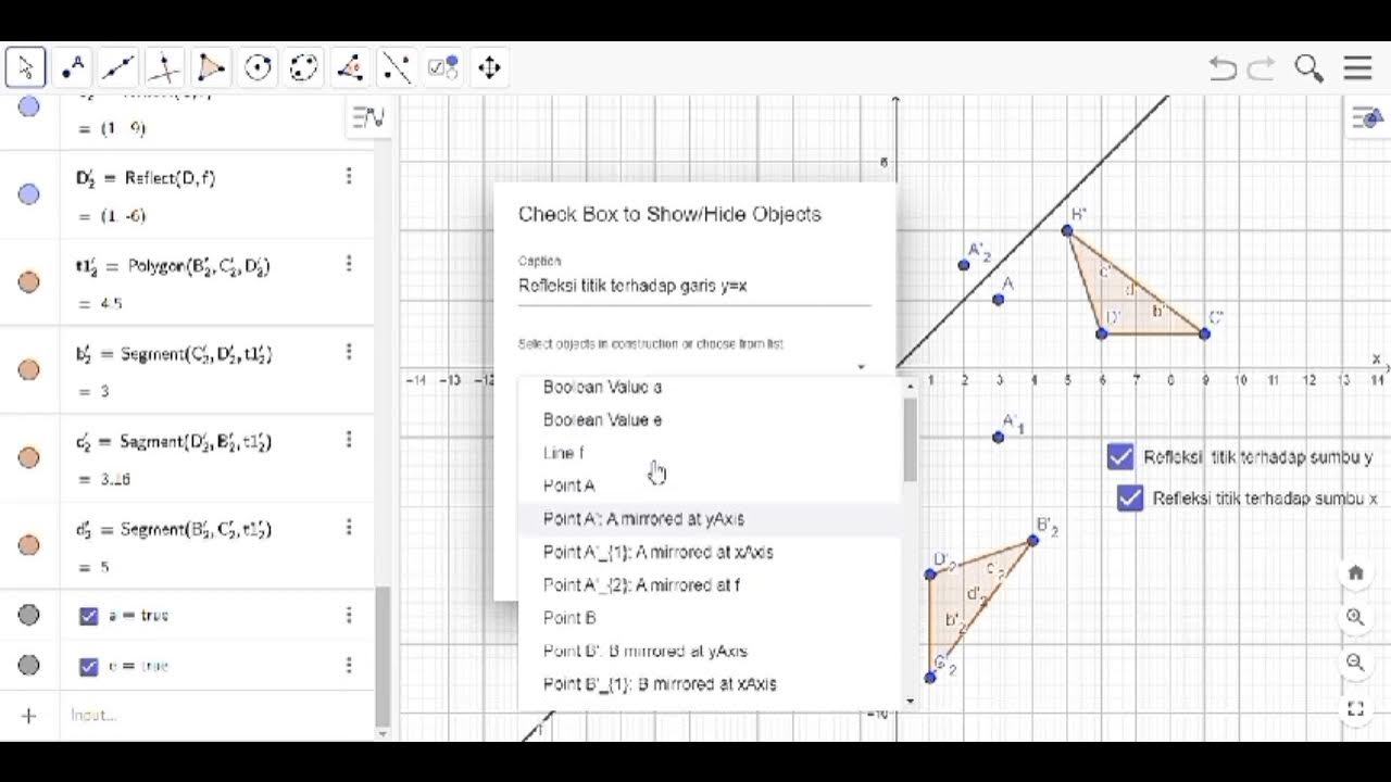 Media pembelajaran menggunakan geogebra ( Transformasi geometri | Refleksi) - YouTube