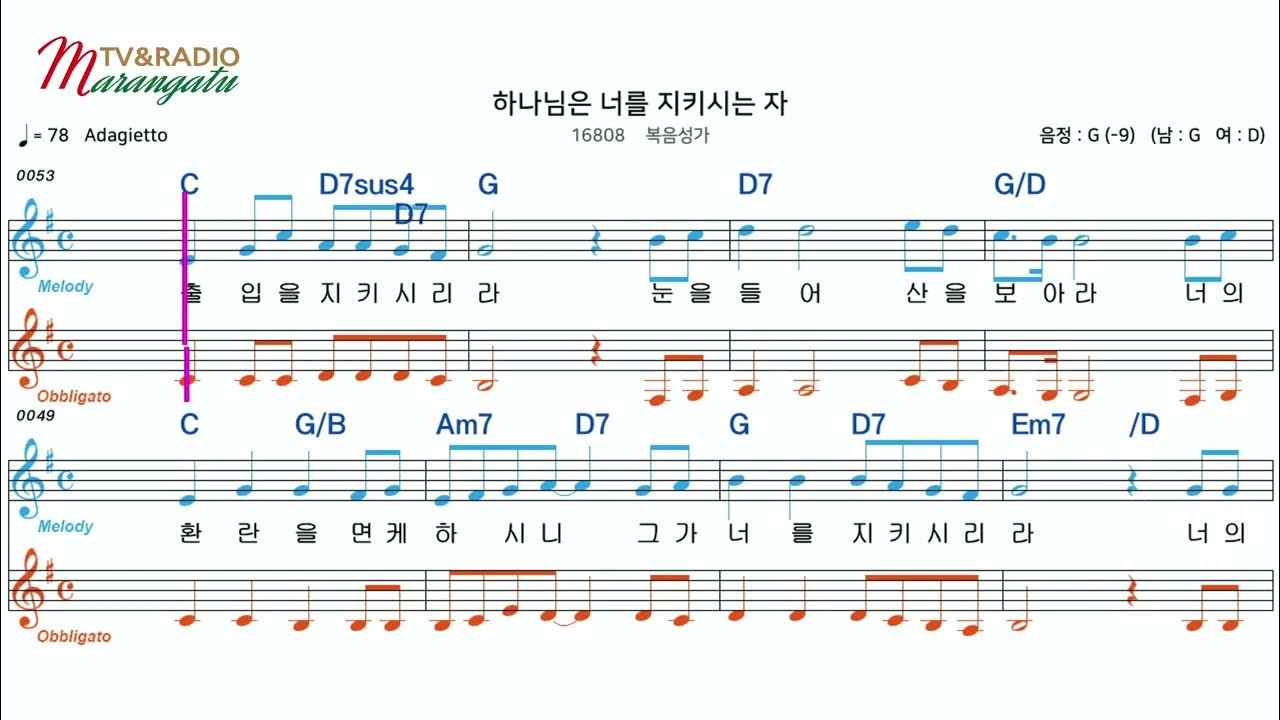 하나님은 너를 지키시는 자 복음성가 G코드 가사 악보 영상 앰알 Youtube