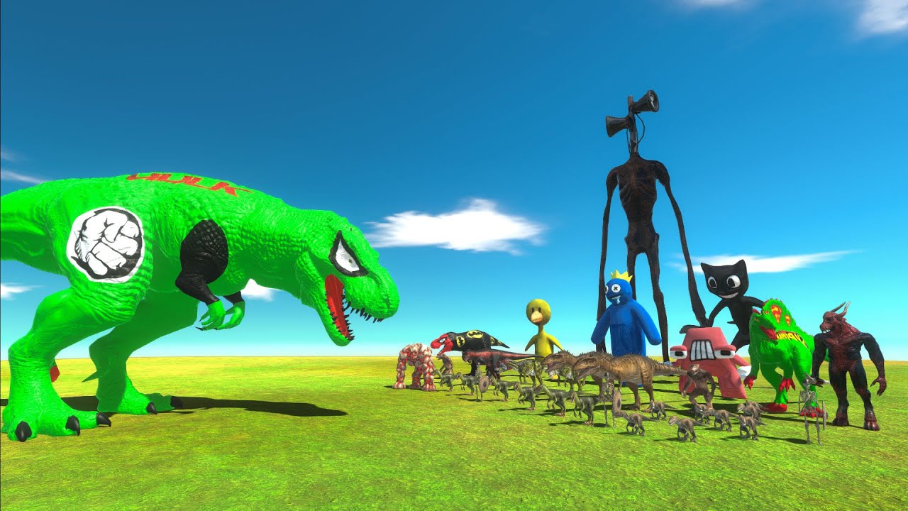 Hulk T-REX Death Fall VS Siren Head + Dinosaurs - Animal Revolt Battle ...