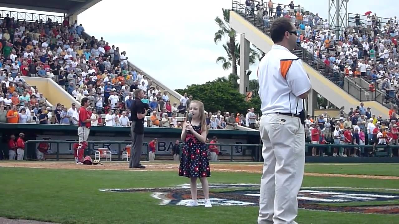Chloe Tomlinson singing "God Bless America" at Detroit Tigers vs ...