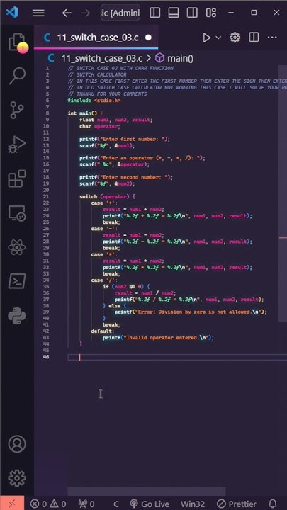 C LANGUAGE SWITCH CASE CALCULATION MAKE. - YouTube