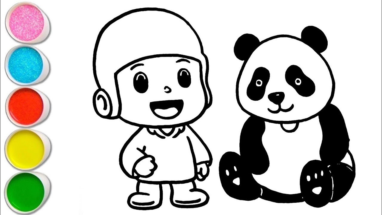 Cute Pocoyo and Panda Drawing, Painting and Coloring For Kids and ...