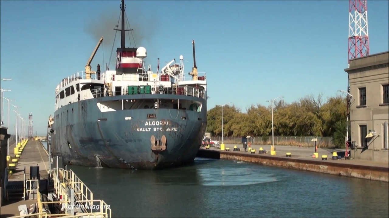 Cargo Ship Time-Lapse, ALGORAIL Lowered at Lock 7, Welland Canal, 2016 ...