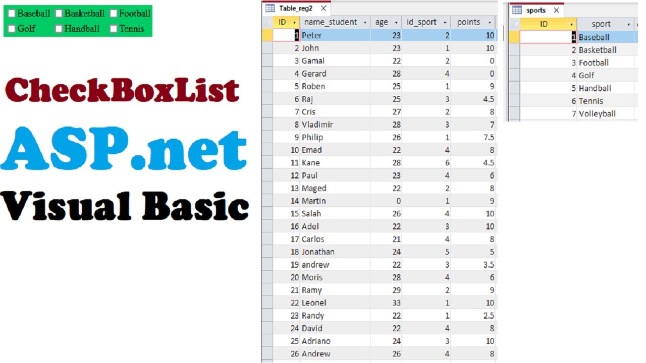 Connect MS access with Web| ASP.net (Visual Basic) populate CheckBoxList from two tables in ...