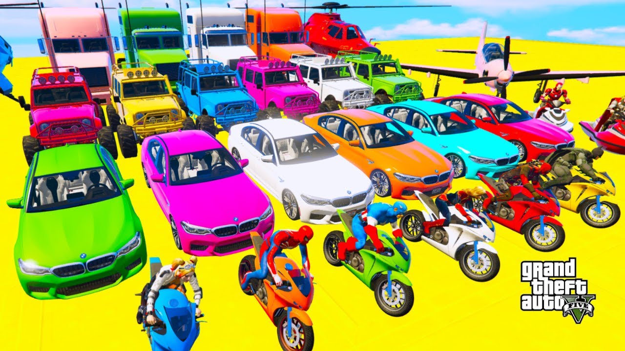 GTA V - Spiderman 2 Racing Cars VS Red Hulk, Superhero, Avenger With ...