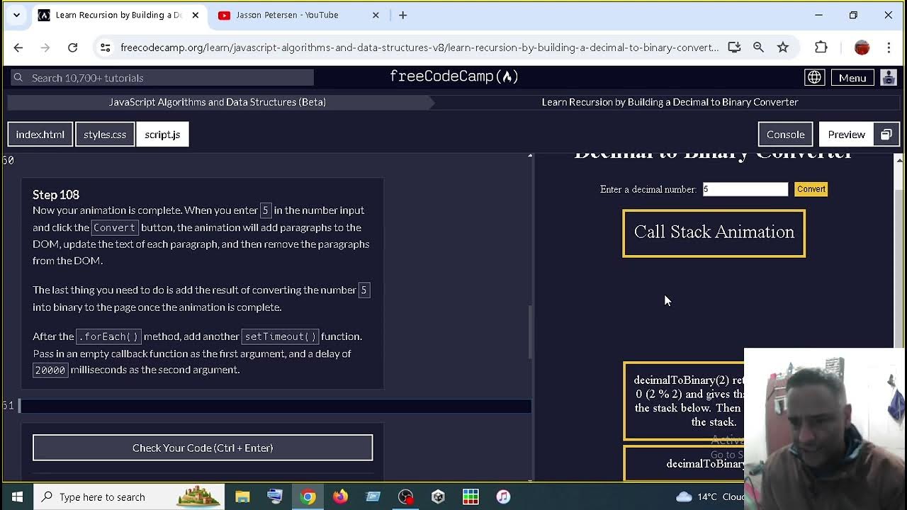 Learn Recursion by Building a Decimal to Binary Converter step 108 - YouTube