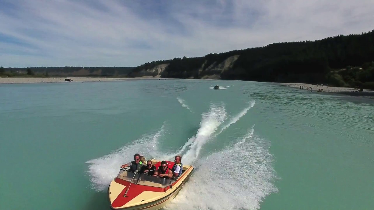 Jet boating Hamilton 141A, Rakaia Gorge, New Zealand - Drone Photage ...