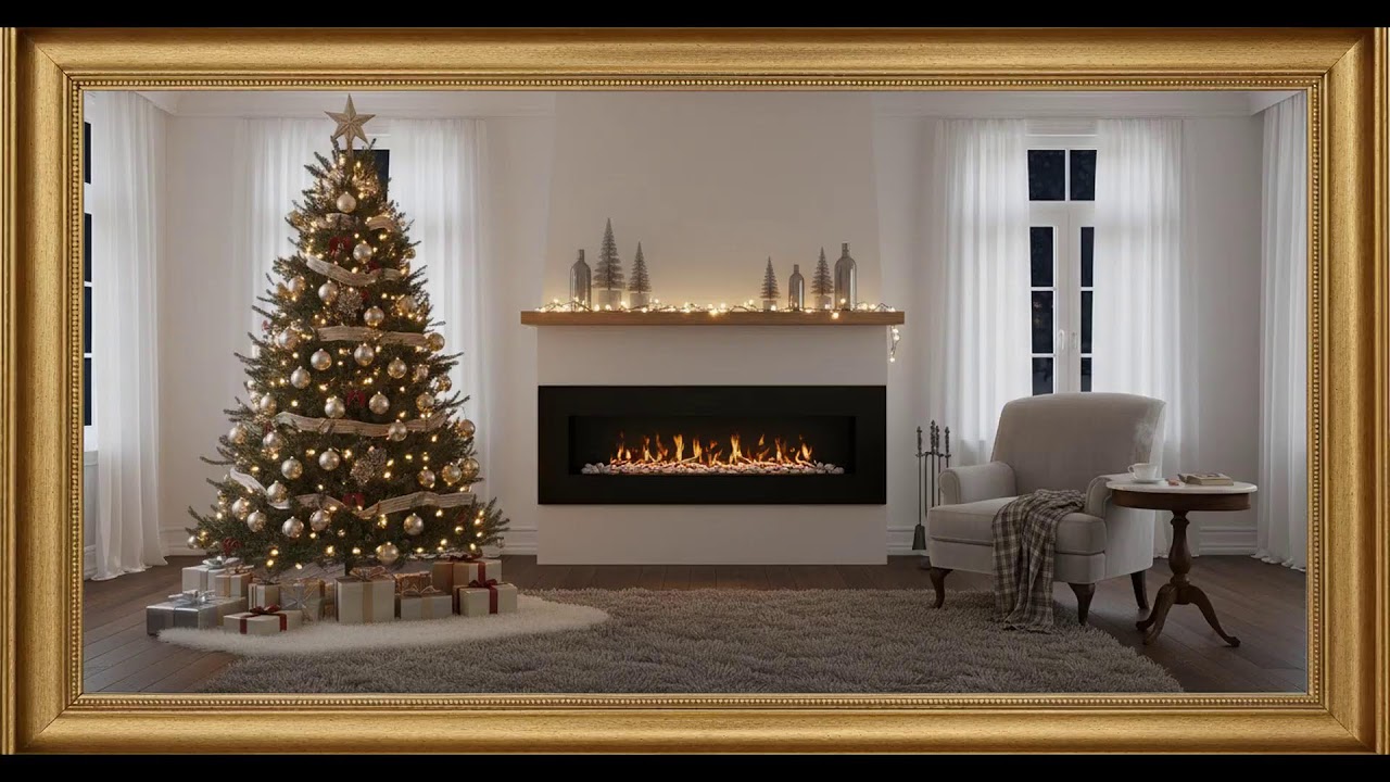 Vintage Christmas Tree Oil Painting Classic Aesthetic | Gold Frame TV ...