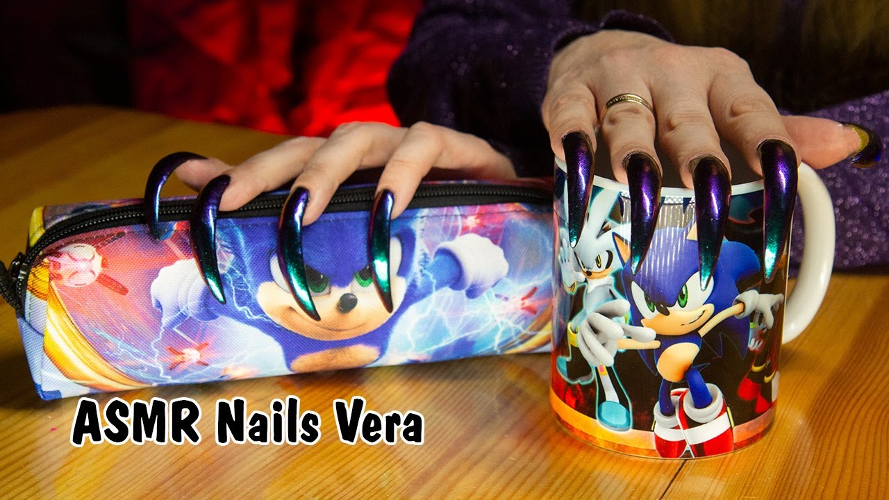 ASMR trigger unboxing Sonic the hedgehog from long nails design chrome ...