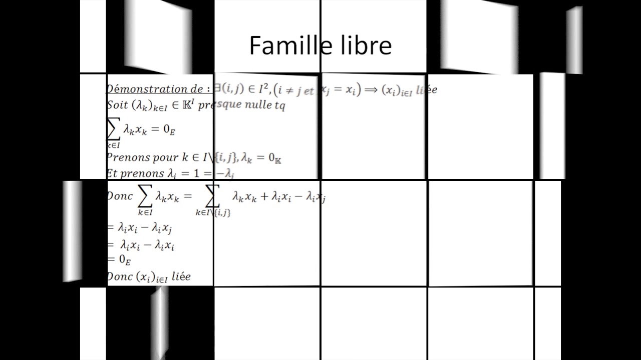 Espaces vectoriels partie 13 : Famille libre - YouTube