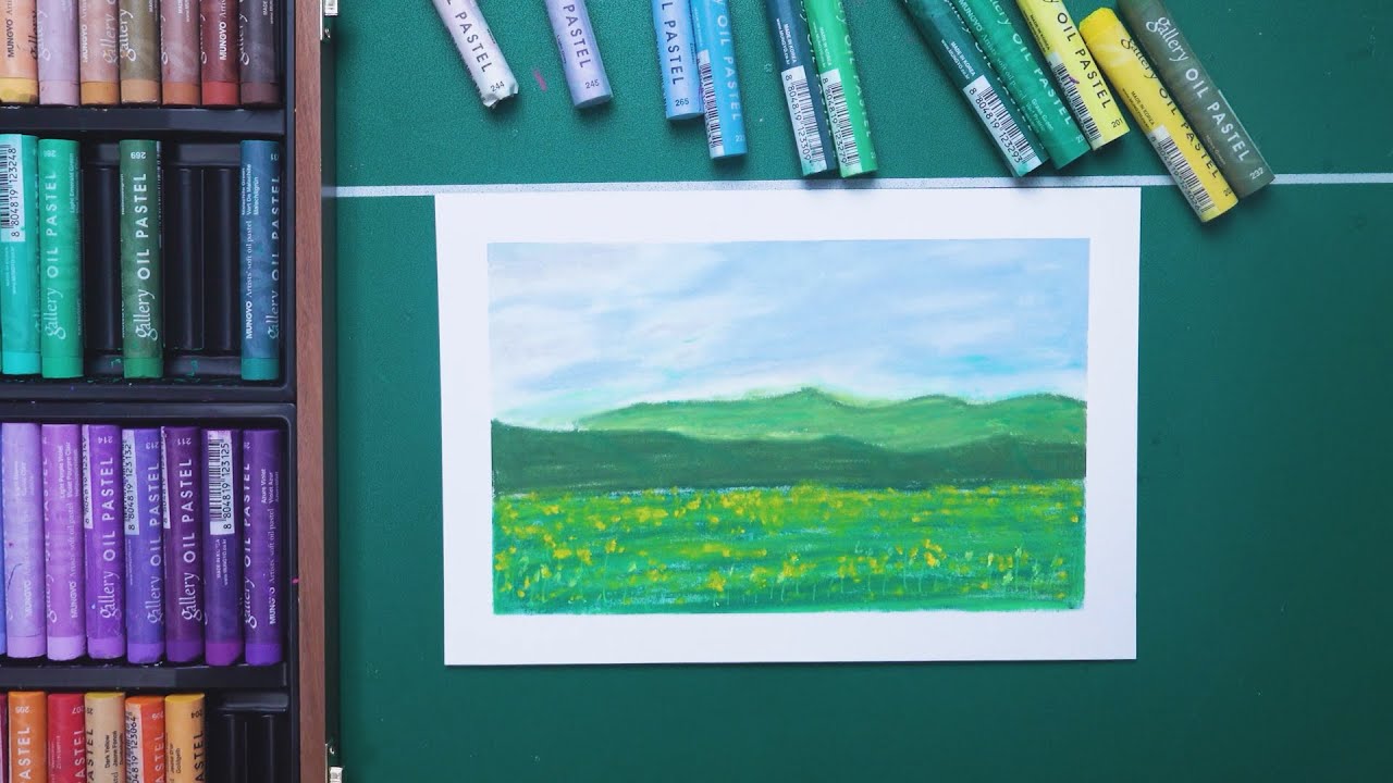 Yellow flower field｜Oil Pastel Painting Step by Step #001｜Satisfying ...
