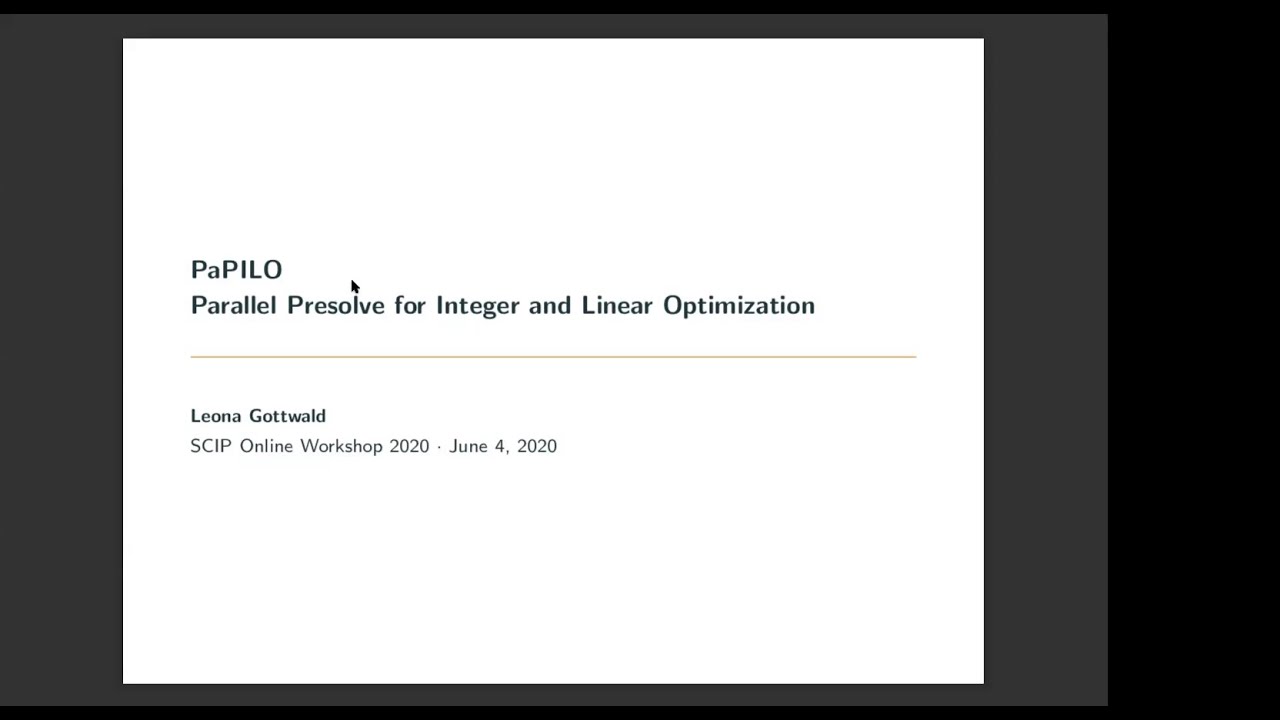 PaPILO - Parallel Presolve for Integer and Linear Optimization - YouTube